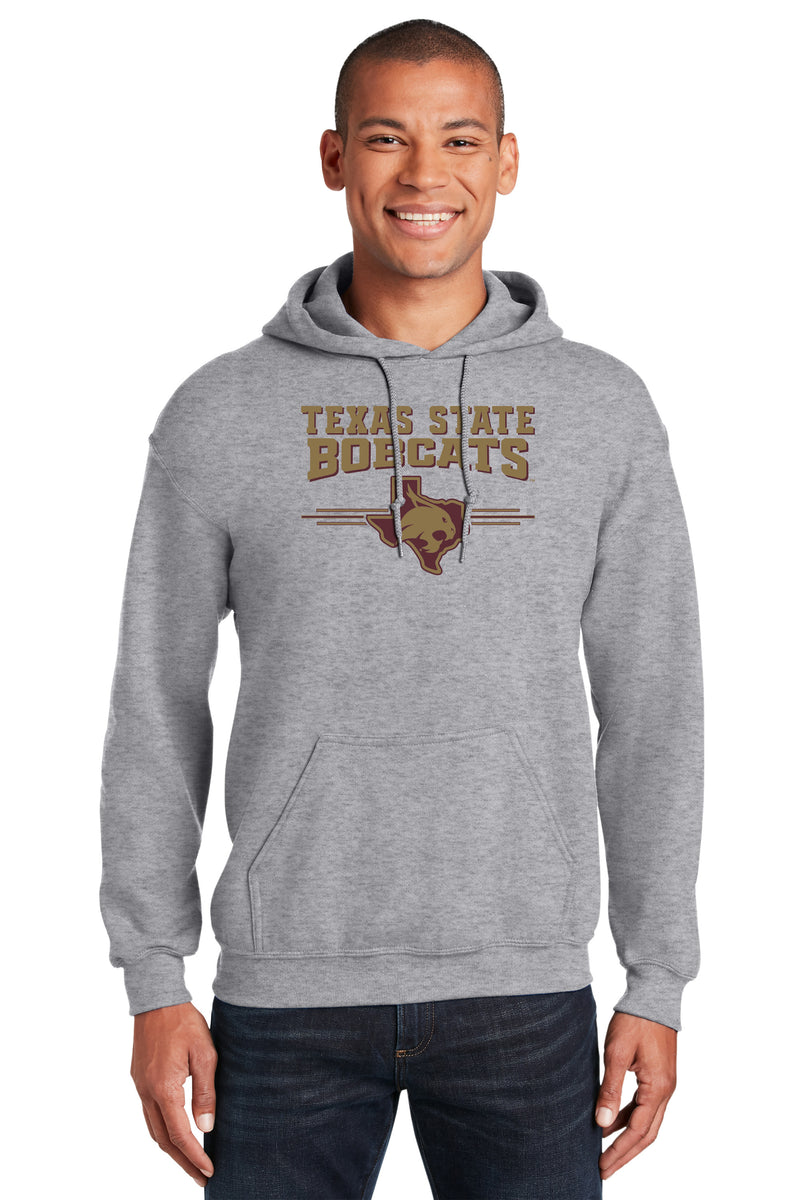 Texas State Bobcats Hooded Sweatshirt - 3 Stripe State Outline Logo ...