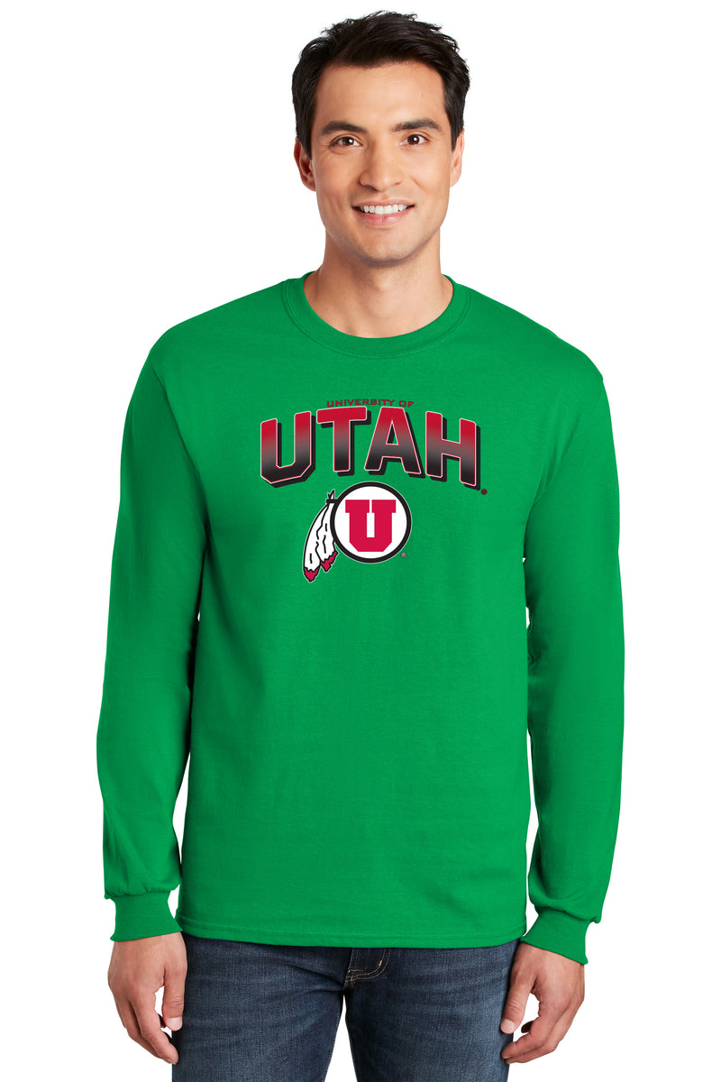 Utah Utes Long Sleeve Tee Shirt - Full Color Fade Utah Utes Logo ...