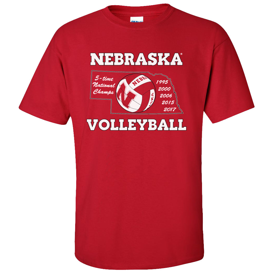 Nebraska Volleyball 5-Time National Champions Tee Shirt | CornBorn Apparel