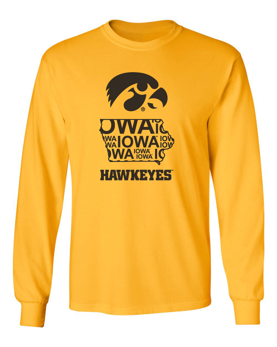Iowa Long Sleeve Tee Shirt - Iowa Hawkeye State Outline | CornBorn Apparel