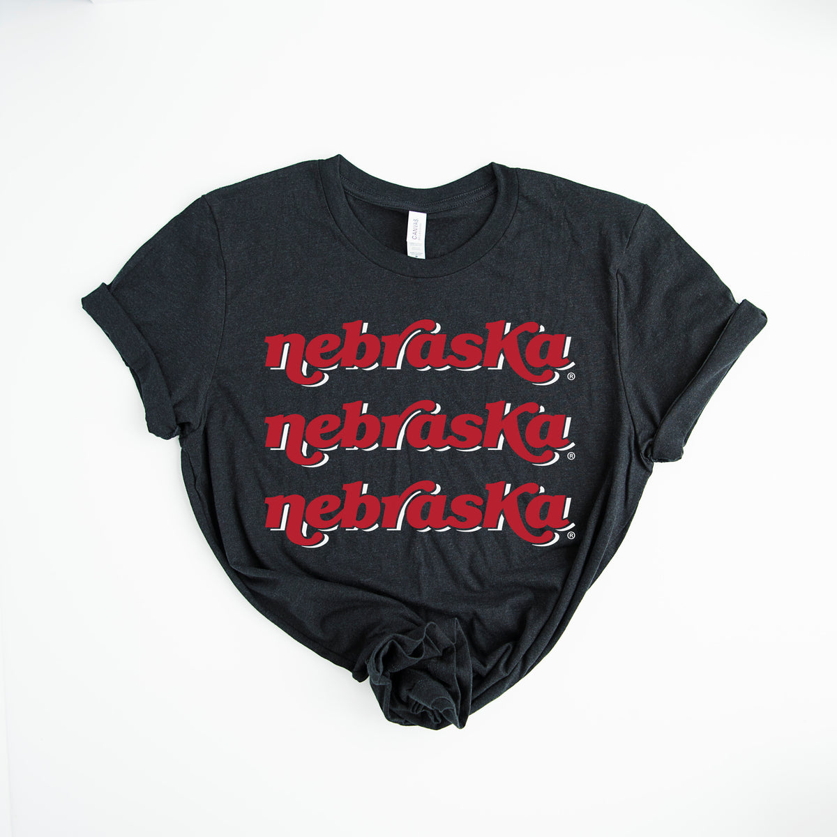 VINTAGE NEBRASKA PRINT - NEBRASKA TEE SHIRT on BLACK | CornBorn Apparel